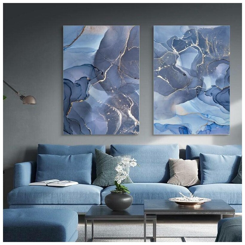 Комплект интерьерных картин (2шт по 50х70см) в спальню/гостиную/зал "Небесные цвета ", холст на подрамнике, общий размер 70х100 см