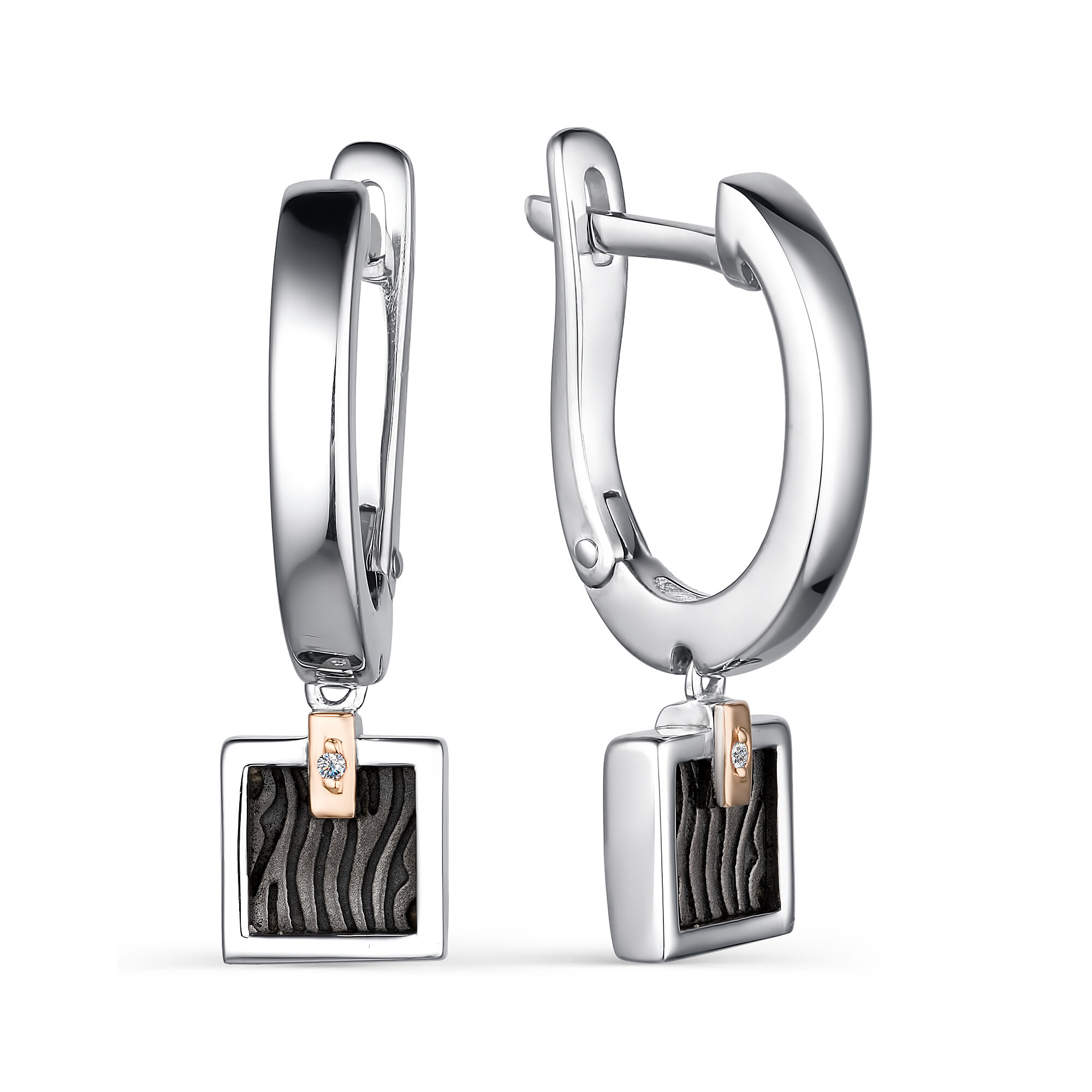 Серьги, серебро, золото, 585, 925 проба, родирование, бриллиант