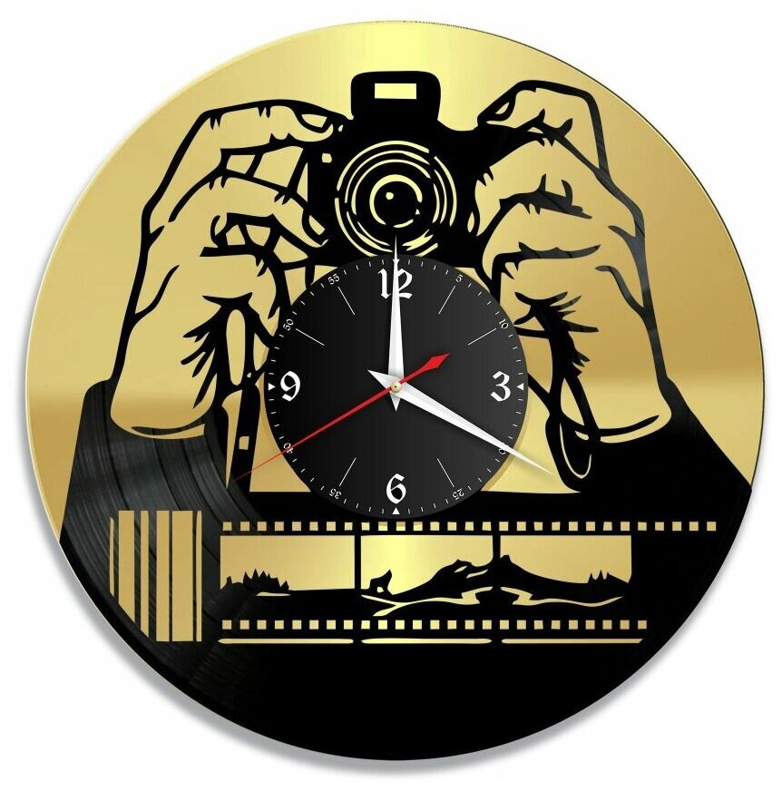 Часы из винила Redlaser "Фотограф, съемка, фотоаппарат, обьектив, фотография, фотопленка" VW-10657-1