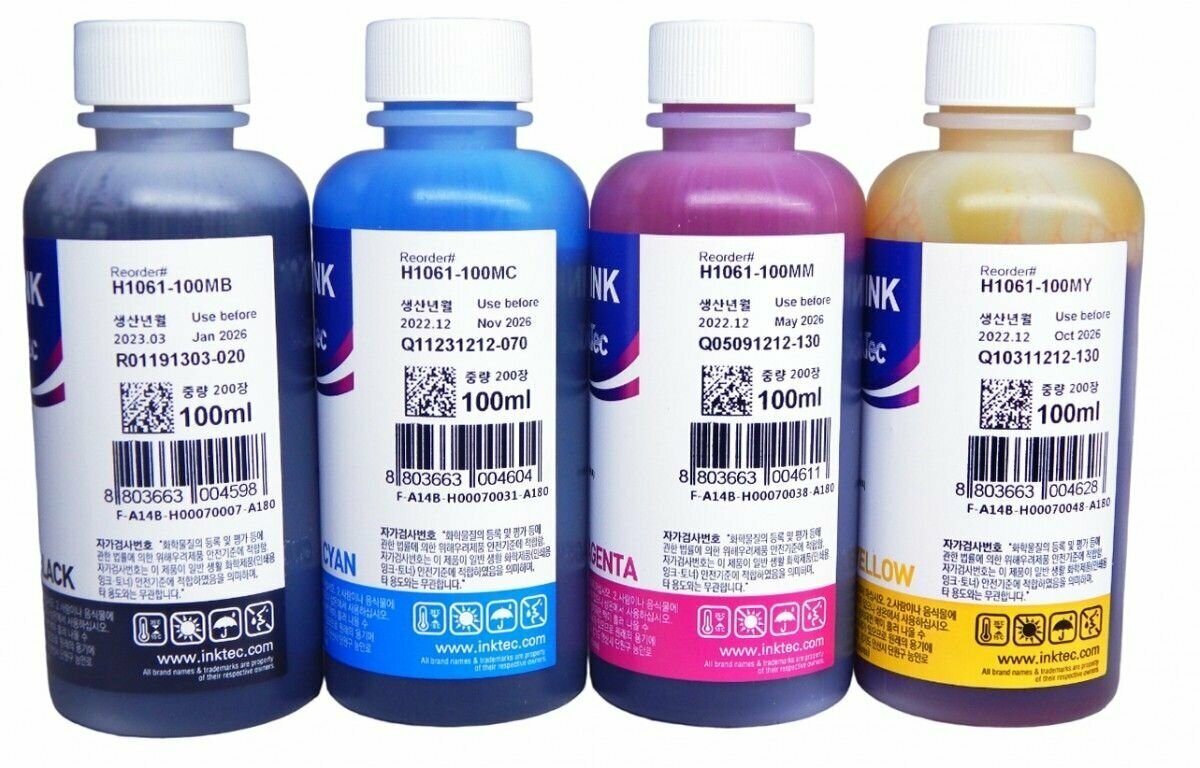 Комплект из 4х цветов чернила InkTec для HP CH561WA(61/ 301/ 122/ 862), 100мл H1061-100M