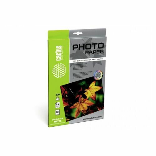 Фотобумага Cactus CS-MA422020DS, A4, для струйной печати, 20л, 220г/м2, белый, покрытие матовое /матовое