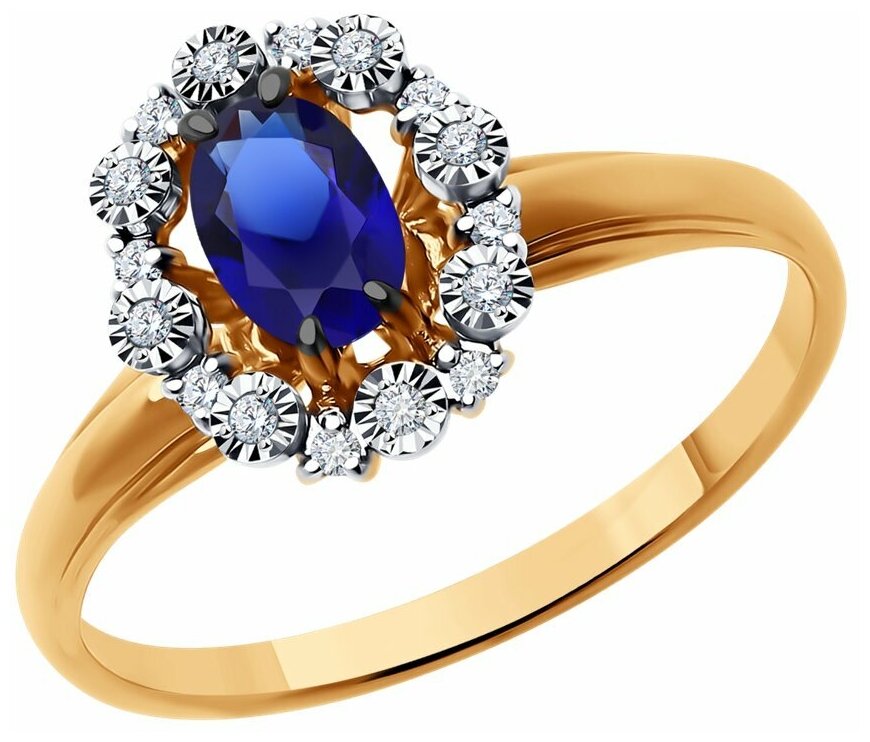 Кольцо, комбинированное золото, 585 проба, сапфир, бриллиант