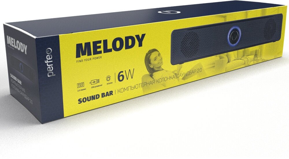 Компьютерная колонка-саундбар Perfeo "MELODY", мощность 6 Вт, USB, пластик, черная.