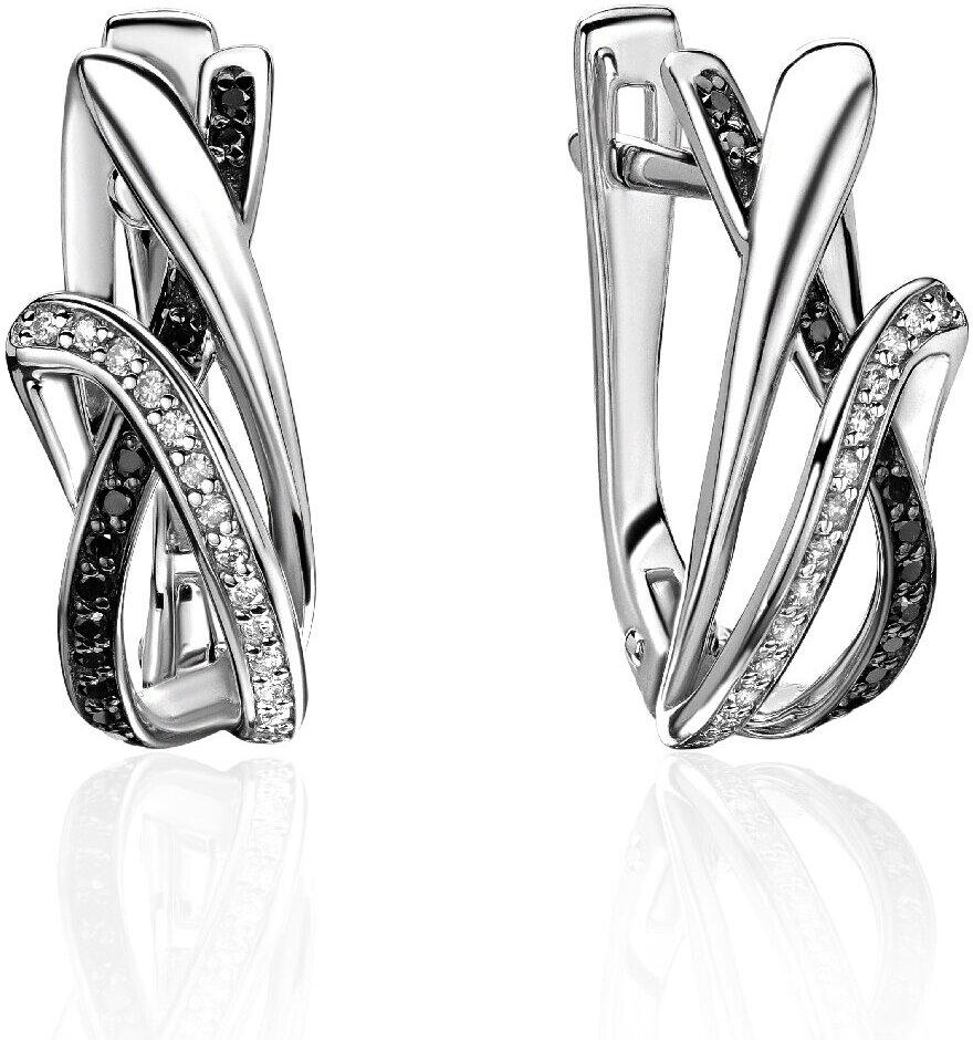 Серьги, белое золото, 585 проба, чернение, бриллиант