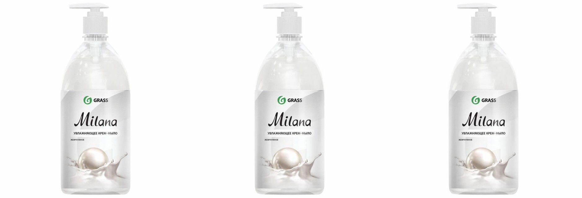 GraSS "Milana" Жидкое крем-мыло для рук Жемчужное с дозатором 1000 мл, 3 шт/