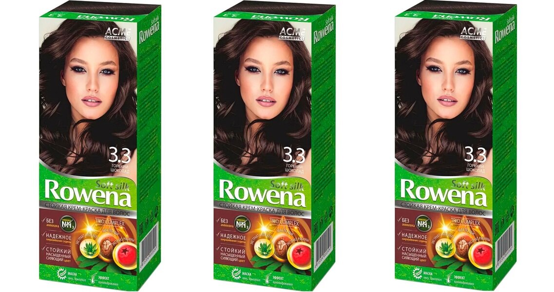 Краска для волос Rowena Soft Silk тон 3.3 горький шоколад, без аммиака, 115 мл, 3 шт.