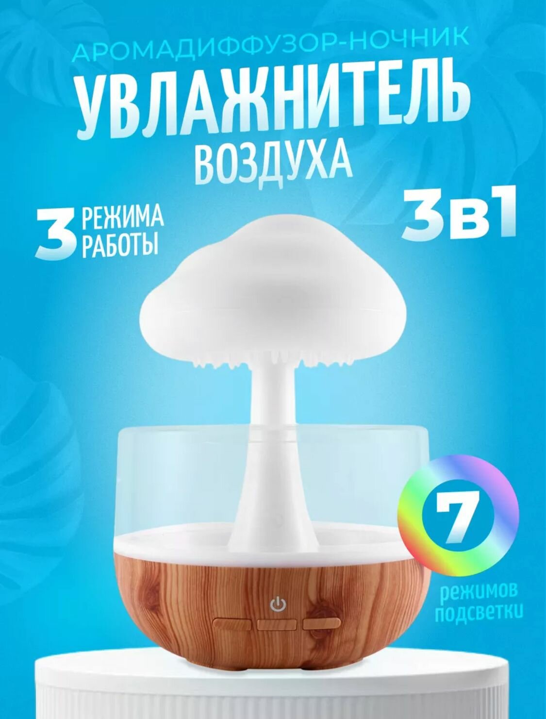 Увлажнитель аромадиффузор ночник Дождь / Гриб