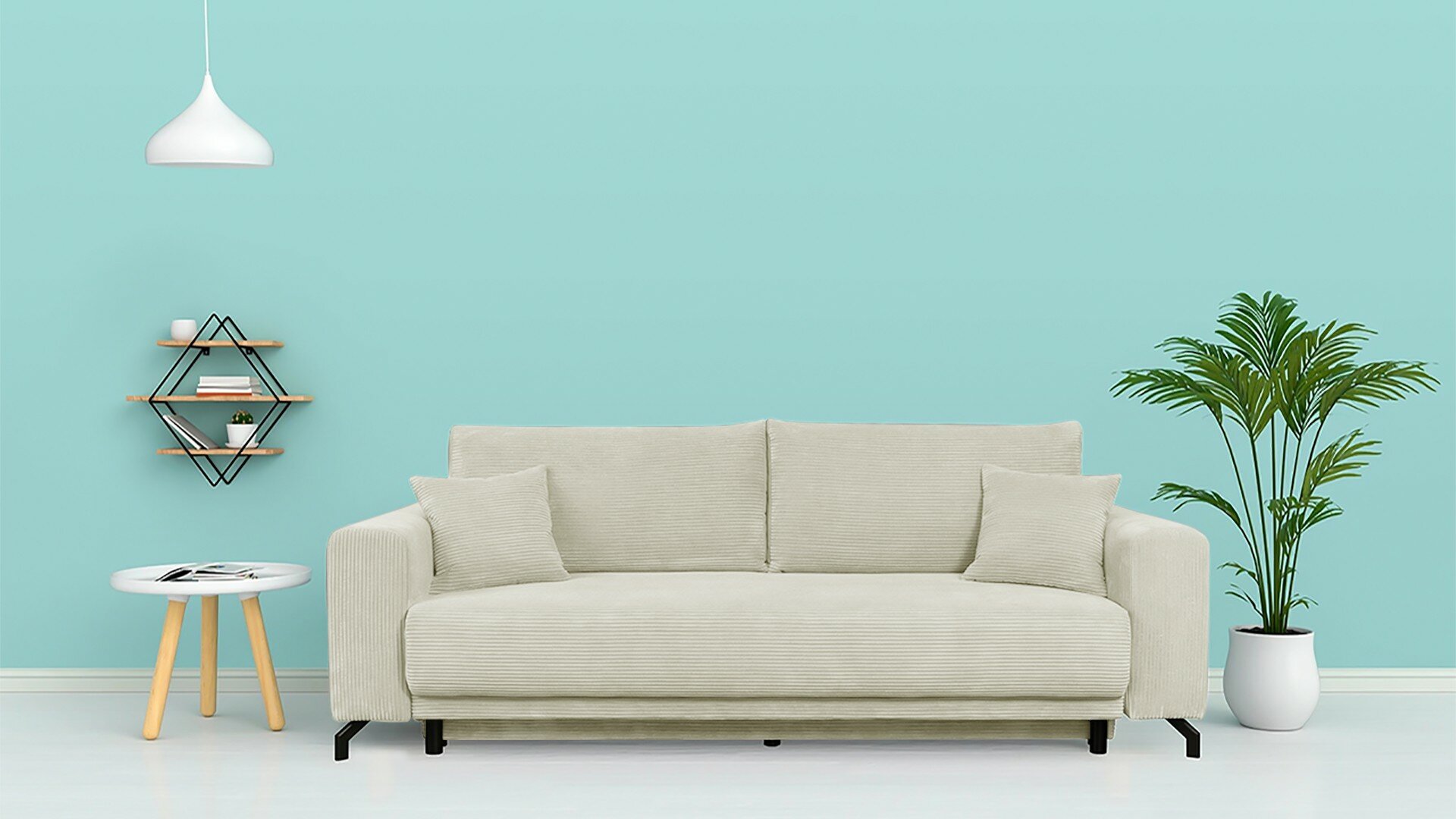 Диван Сенлин Лайт Cilium Bone NOW 252x103x90 см, белый Вельвет, еврокнижка Фиеста — фото 1
