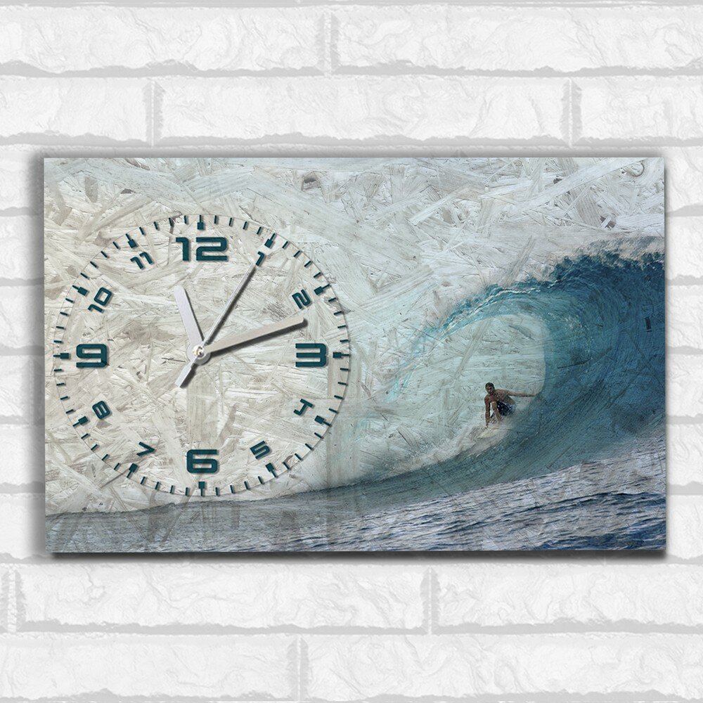Настенные бесшумные часы ОСБ со смещенным циферблатом Спорт Серфинг (море, Пляж, волны, милота, Подарок для брата, папы) - 900