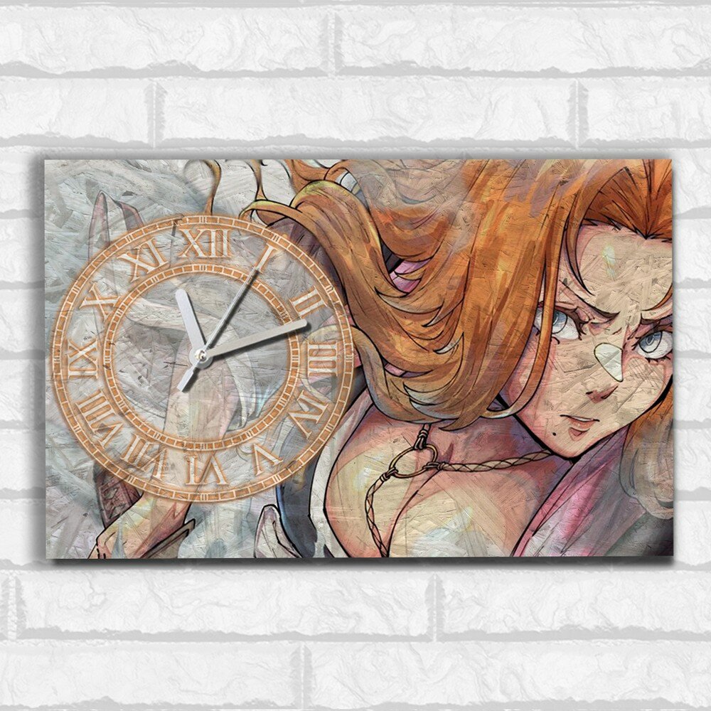 Настенные бесшумные часы ОСБ со смещенным циферблатом аниме блич (bleach, ичиго, рукия, орихиме) - 2063
