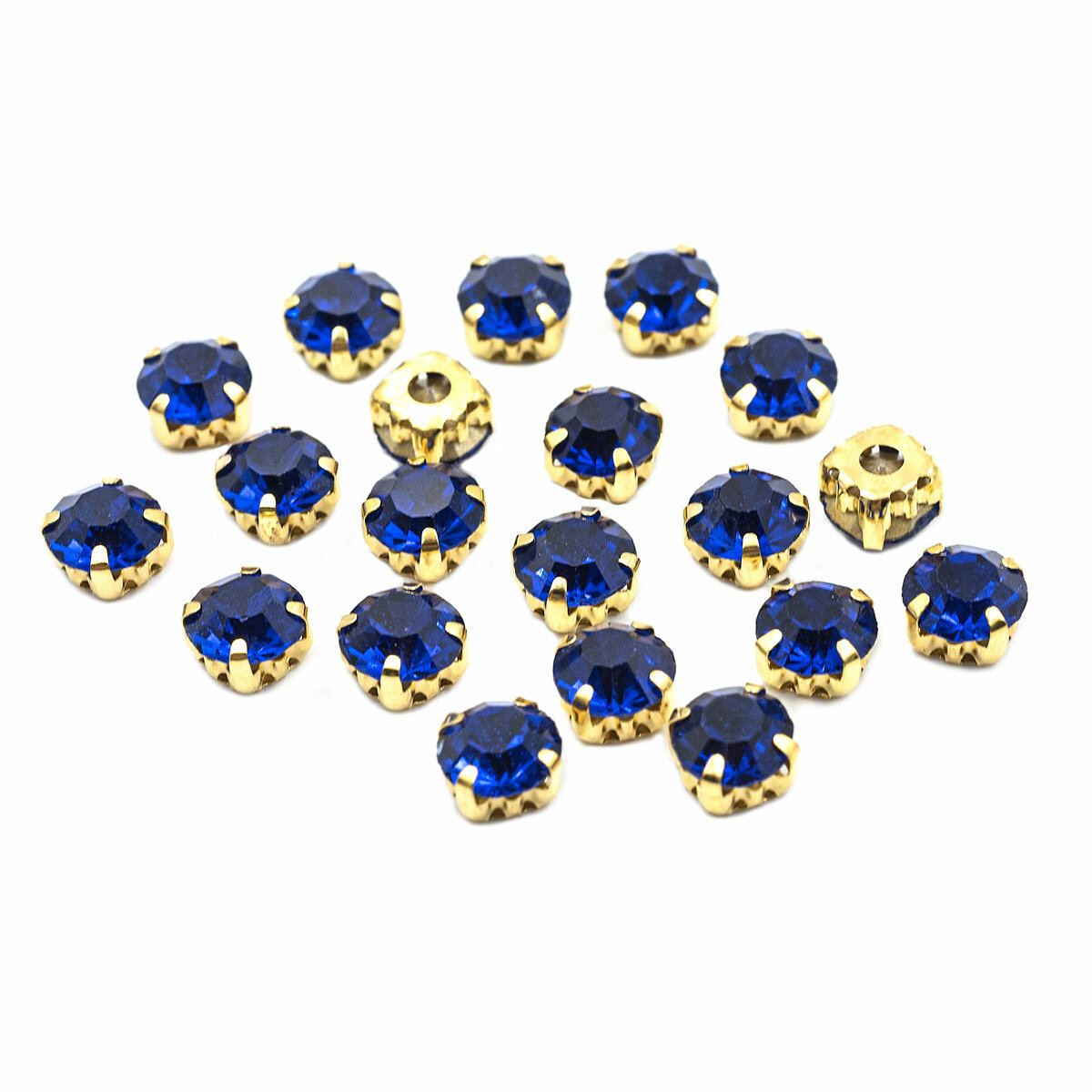 Хрустальные стразы в цапах круглые 8 мм, золото, Astra&Craft, 4AR167/168 (25 синий), 20 шт