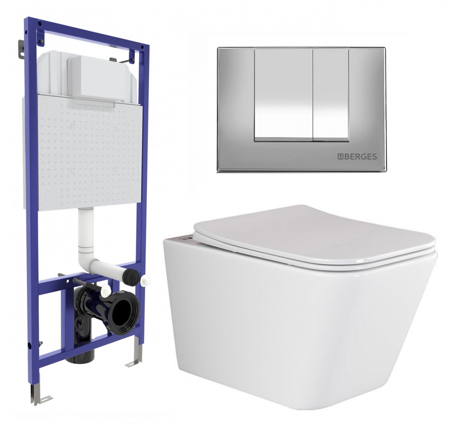 Комплект 3 в 1 инсталляция Berges Wasserhaus Novum 040242 + Унитаз подвесной Ceramica Nova Metric Rimless CN3007 + кнопка хром матовая