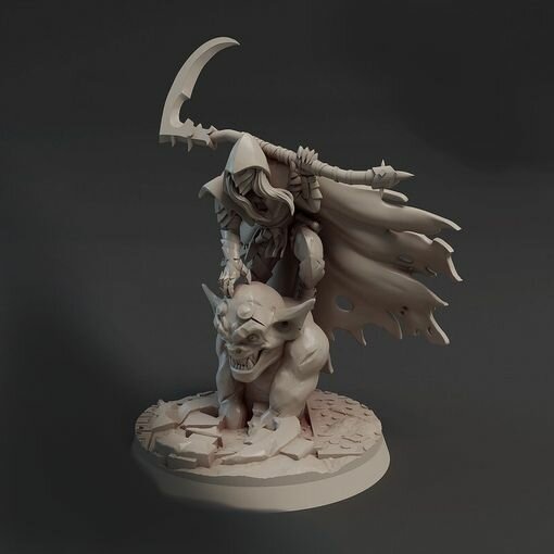 Призрачный убийца с косой, Смерть на гаргулье-демоне миниатюра для DnD (ДнД) и других Настольных игр( НРИ, Варгеймов или РПГ), фентези тематика