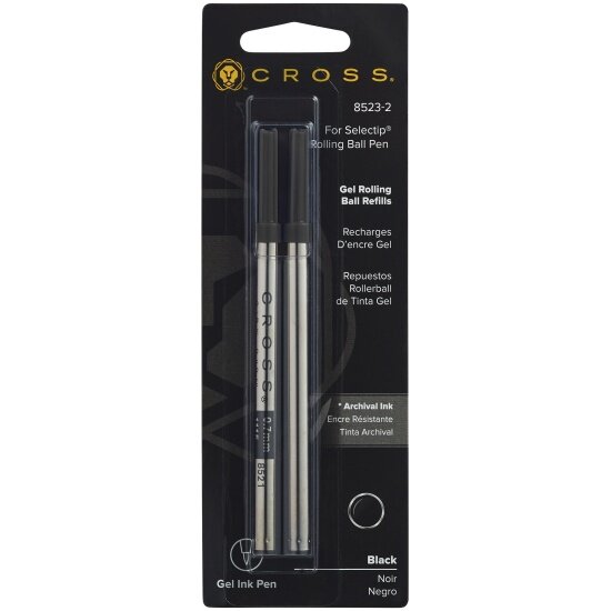 Стержень Cross для ручки-роллера стандартный, средний, черный, 2 шт. / блистер