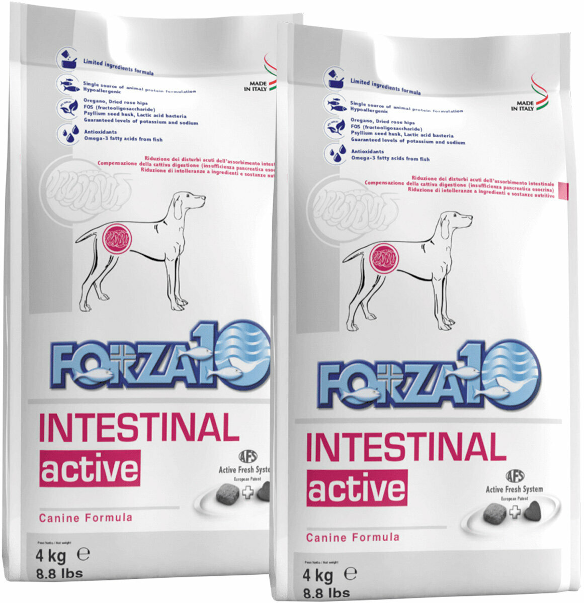 FORZA10 DOG INTESTINAL ACTIVE для взрослых собак всех пород при заболеваниях желудочно-кишечного тракта (4 + 4 кг)