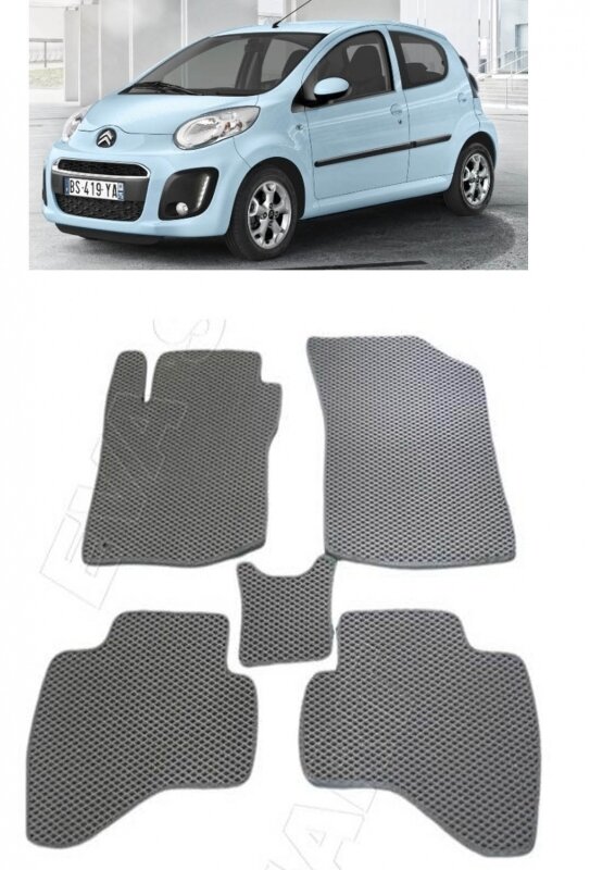 Ева коврики Citroen C1 2012 - 2014/ Ева ЭВА сота/ цвет Черный c красной окантовкой / EVA Smart / коврики в салон автомобиля Ситроен