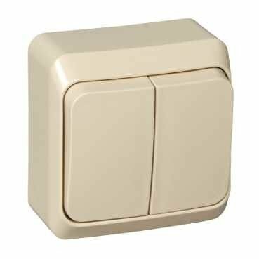 Выключатель двухклавишный открытой установки, комплект из 4 ШТ, 10А, кремовый, Россия, Schneider electricэтюд О/У 2-клавишный выключатель с подсветкой 10 АХ, кремовый, Россия