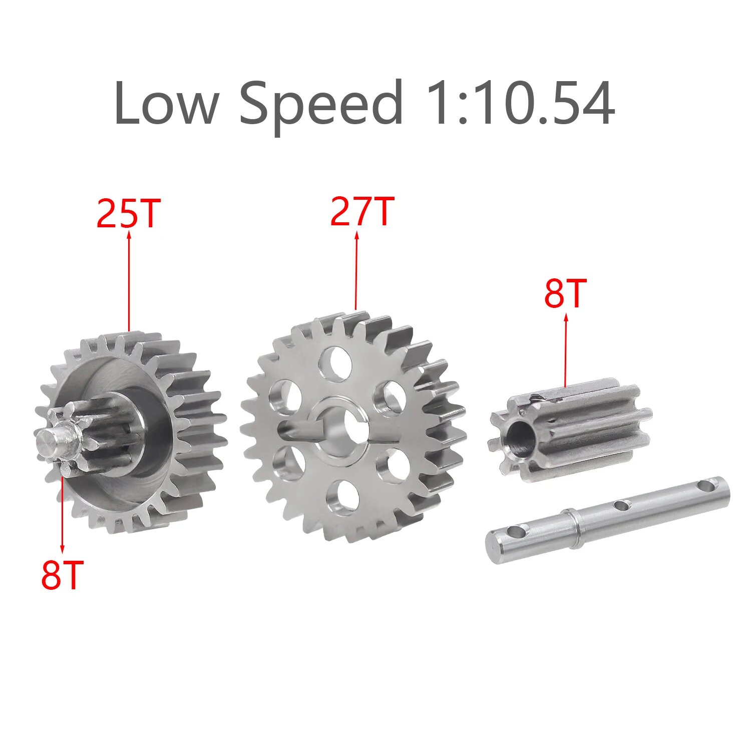 Металлическая трансмиссия 1/10 Low Speed 1:10.54, 25T/27T/8T, Серый