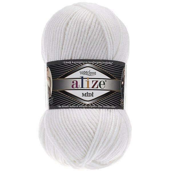 Пряжа Alize SUPERLANA MIDI 55 белый (5 мотков)