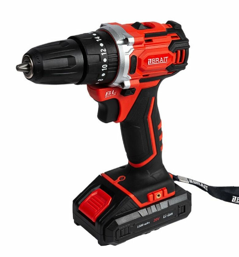 Дрель аккумуляторная BRAIT BCD20SSBL (Бесщеточный двигатель, 2 АКБ, ЗУ)