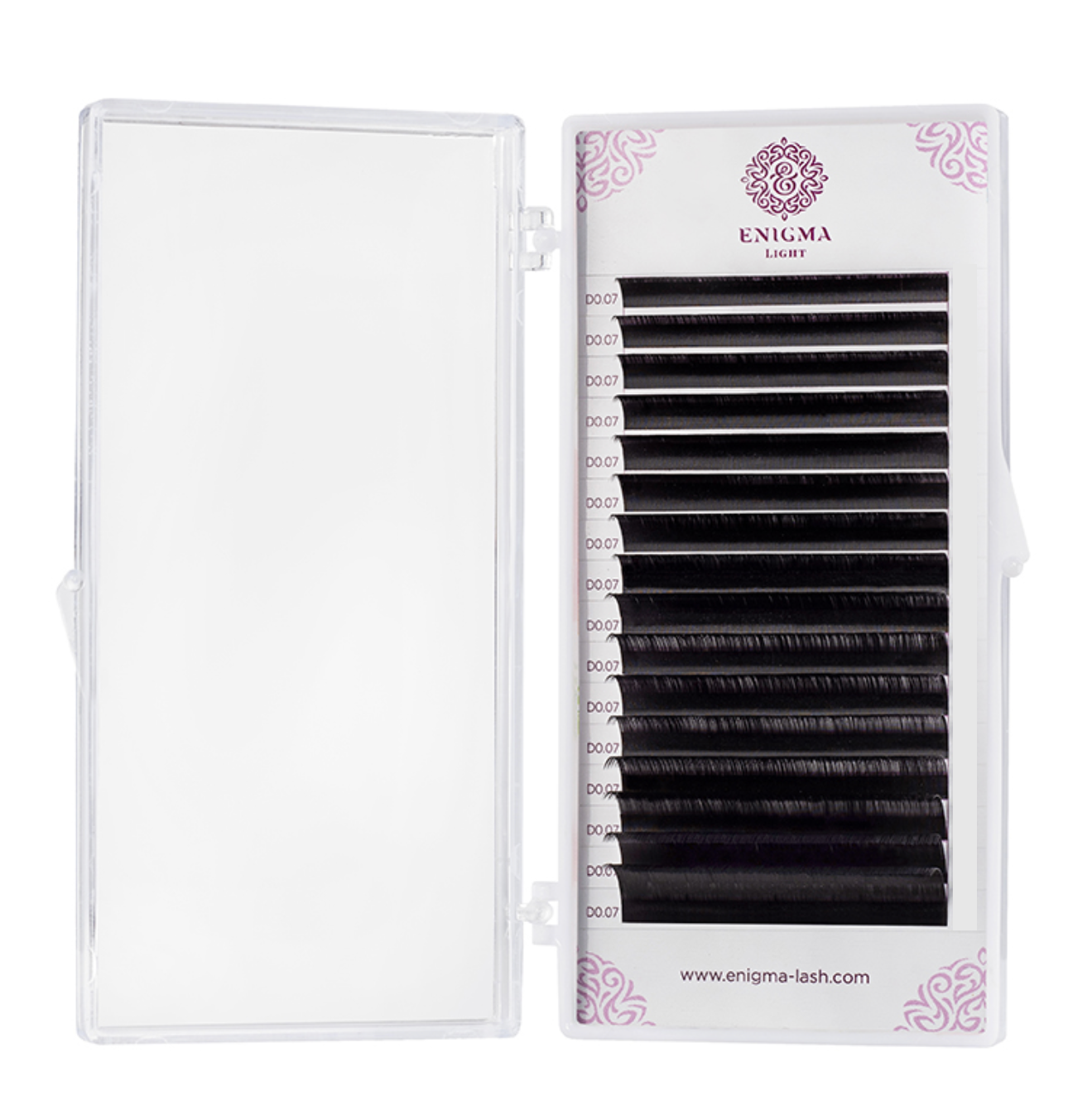 Ресницы ENIGMA Light, черные, 0,10 мм, изгиб L, ленточные, 16 линий