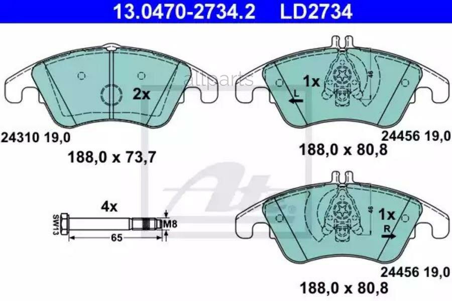 ATE 13.0470-2734.2 Колодки тормозные дисковые передн, CERAMIC, MERCEDES-BENZ: C-CLASS C 280/C 280 4-matic/C 300/C 300/C 300 4-matic/C 320 CDI/C 320 CDI 4-matic/C 350/C 350/C 350 4-matic/C 350 4-ma