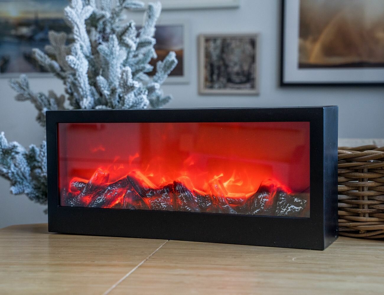 Светодиодный светильник-камин с эффектом живого огня, чёрный, 45х20 см, таймер, батарейки