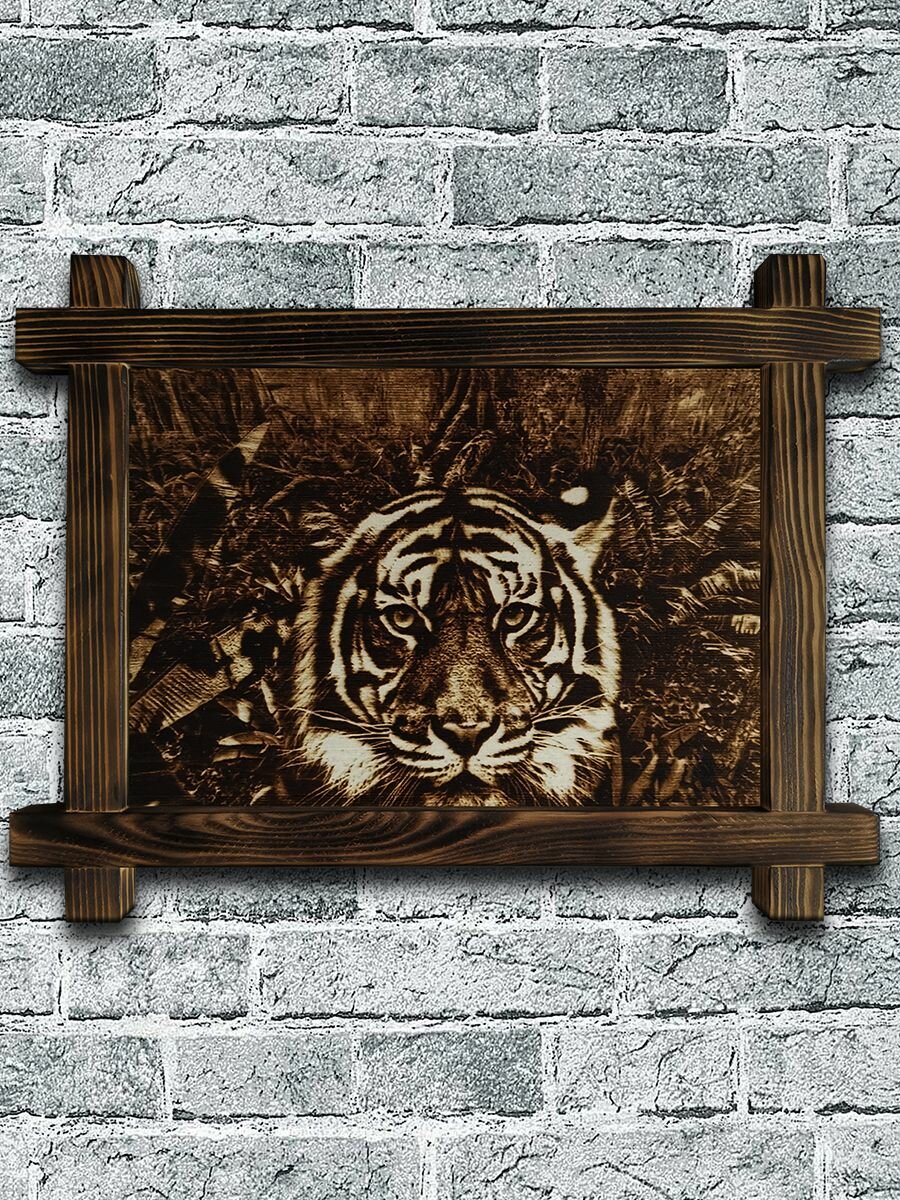Картина Vilartwood "Тигриный взгляд" с рамой 39х30 см коричневый 1 шт