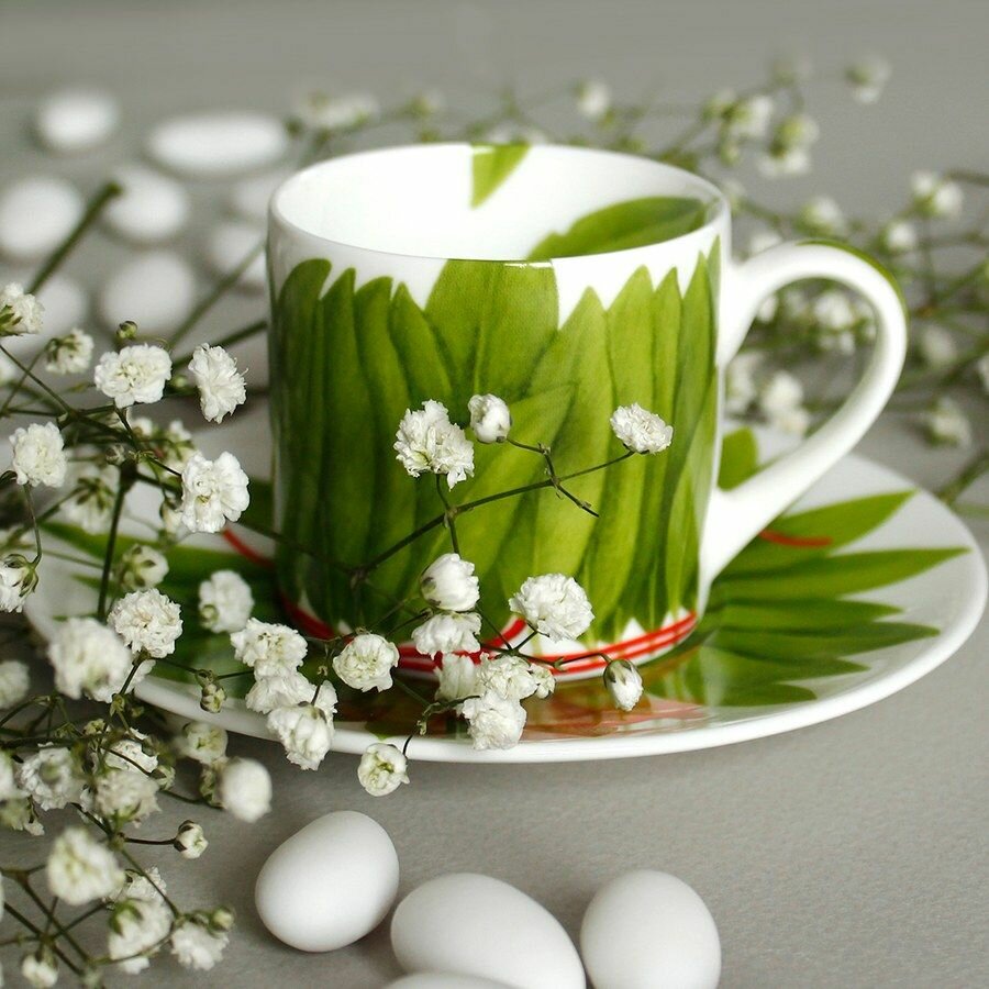 Кофейная пара, чашка для кофе с блюдцем, фарфоровая посуда TAITU 100 мл, FIL ROUGE FOGLIE