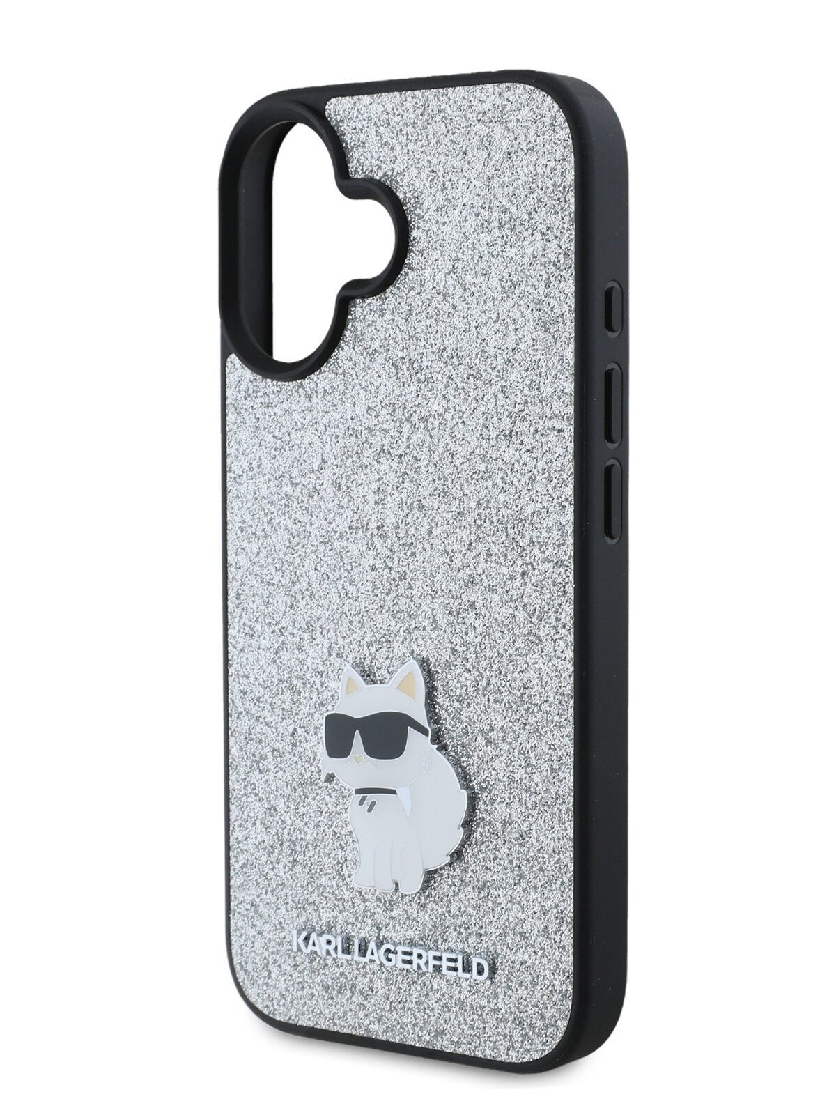 Lagerfeld для iPhone 16 чехол Fixed glitters NFT Choupette Metal pin Hard Silver