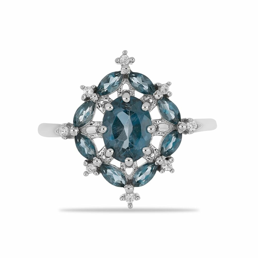 Кольцо, серебро, 925 проба, родирование, топаз, циркон