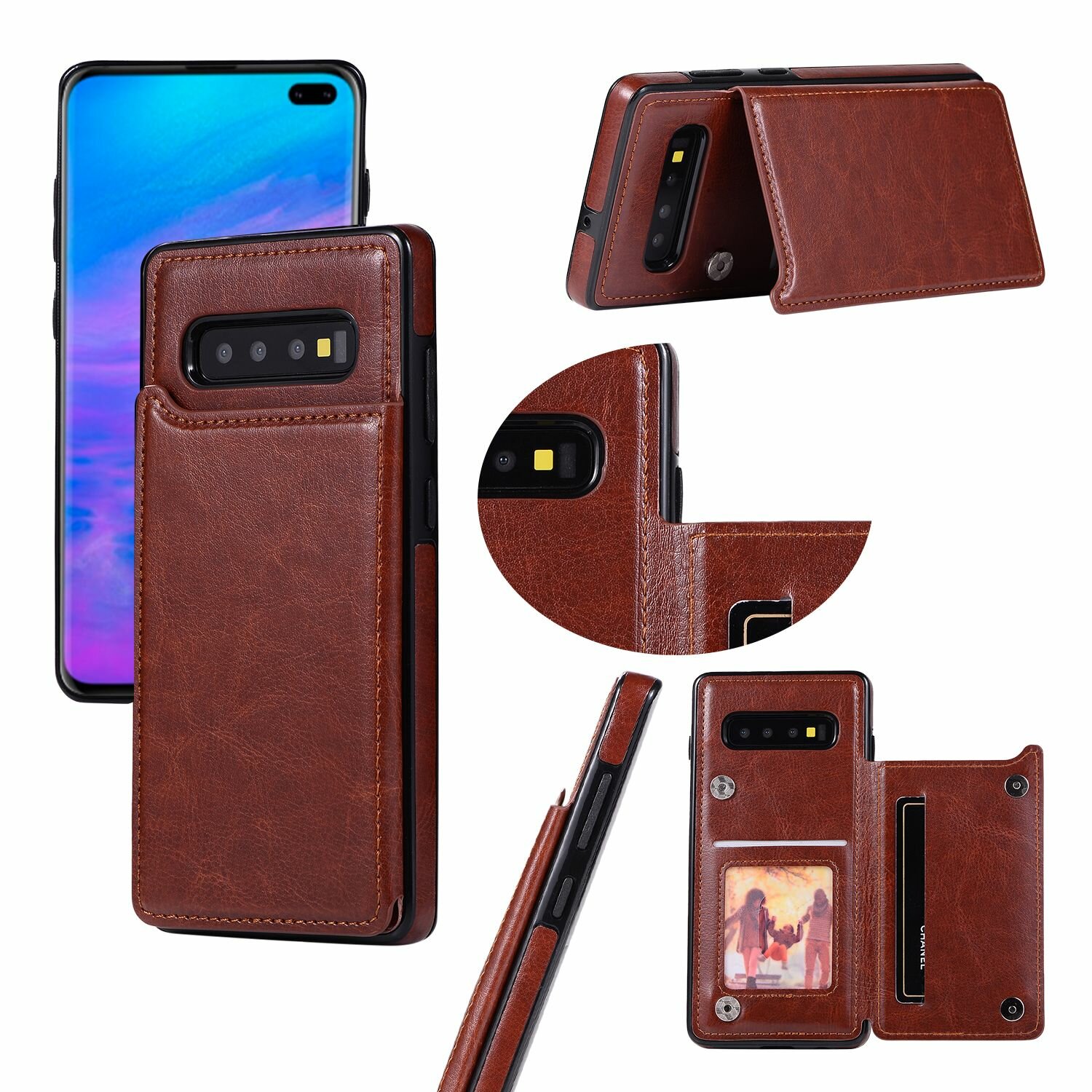 Кожаный чехол для Samsung Galaxy S10 Plus с отделением для карты/ Чехол-кошелек для S10+ / Кожа высокого качества