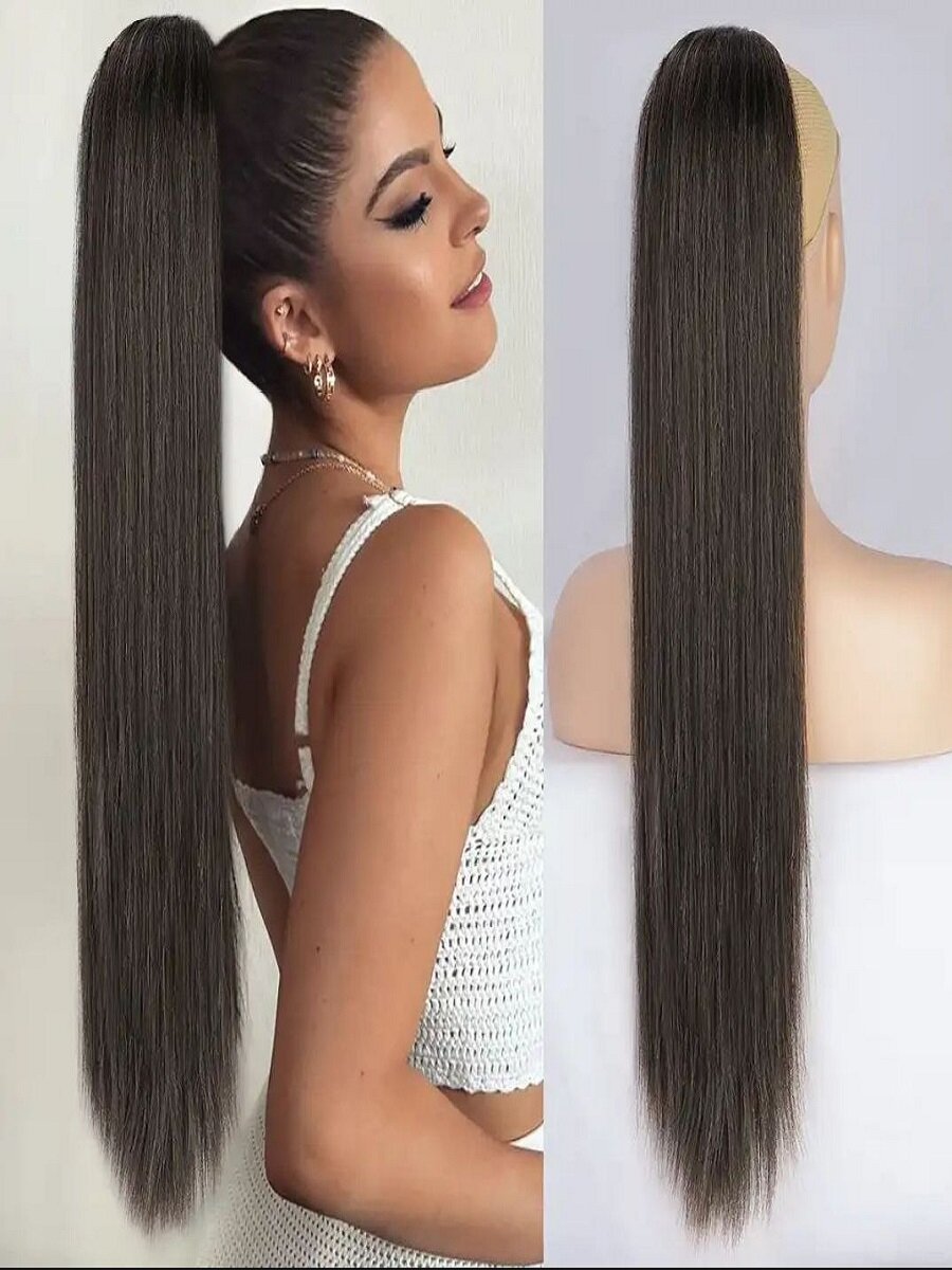 Шиньон. Накладной хвост на резинке длинный на пучок омбре шоколад