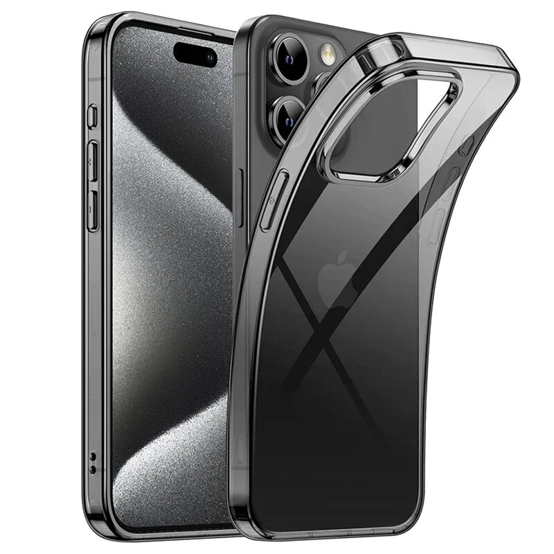 Прозрачный чехол для iPhone 16 Pro Max, черный, силикон