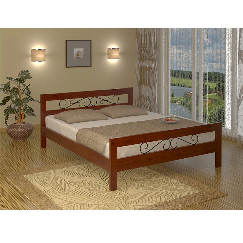 Кровать "Рио с ковкой" из массива сосны 90x190 см, Старый орех 3