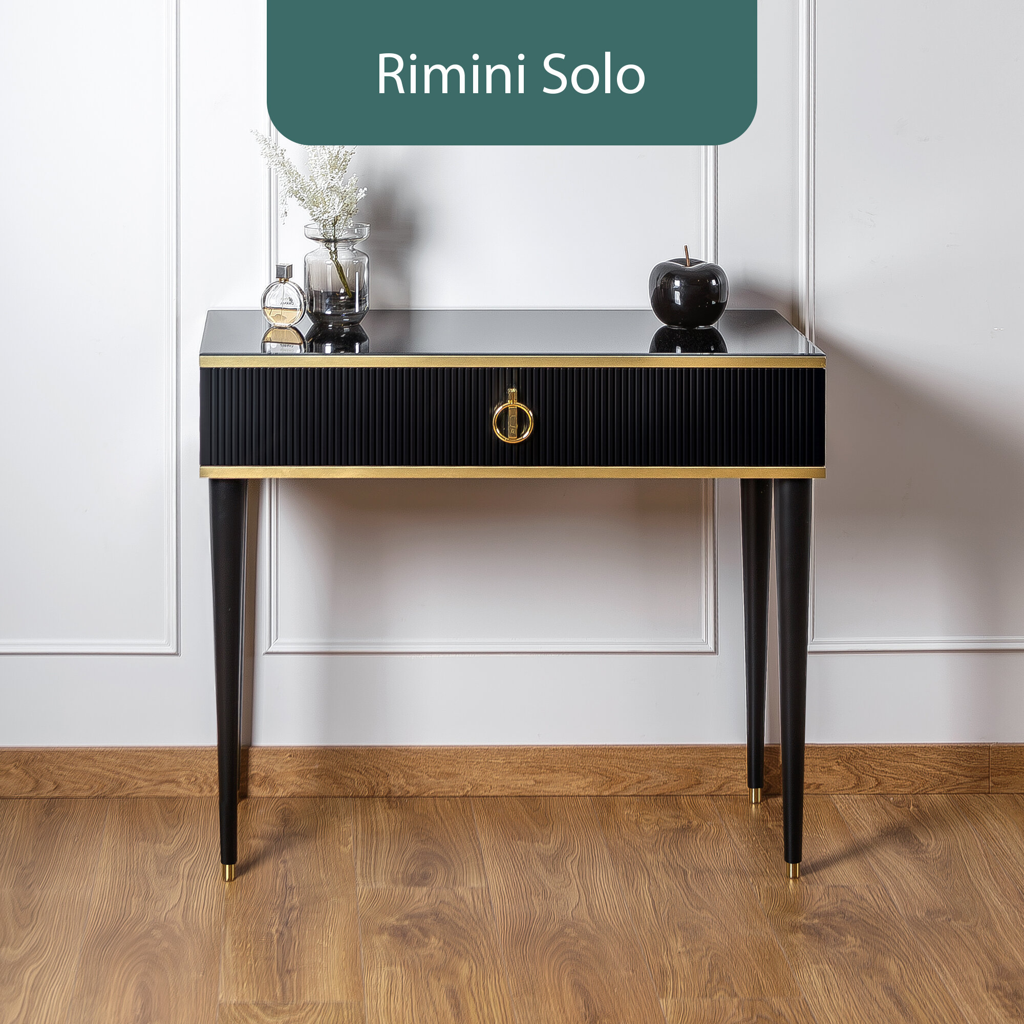 Стол туалетный узкий Rimini Solo. Черный/золото