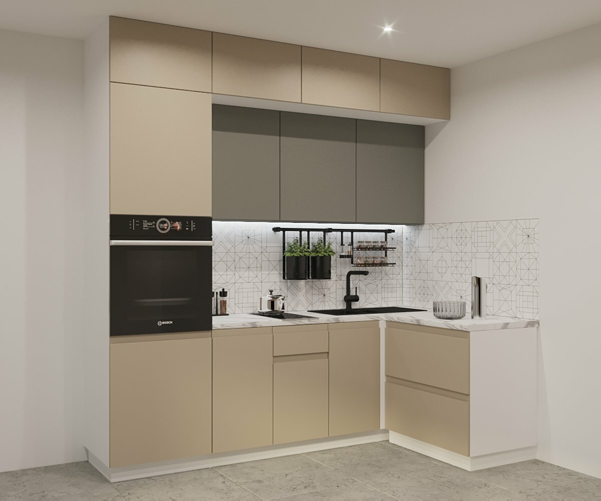 Кухонный угловой гарнитур Лайн Пикрит/Обсидиан, 2400х1400 мм, фасады МДФ