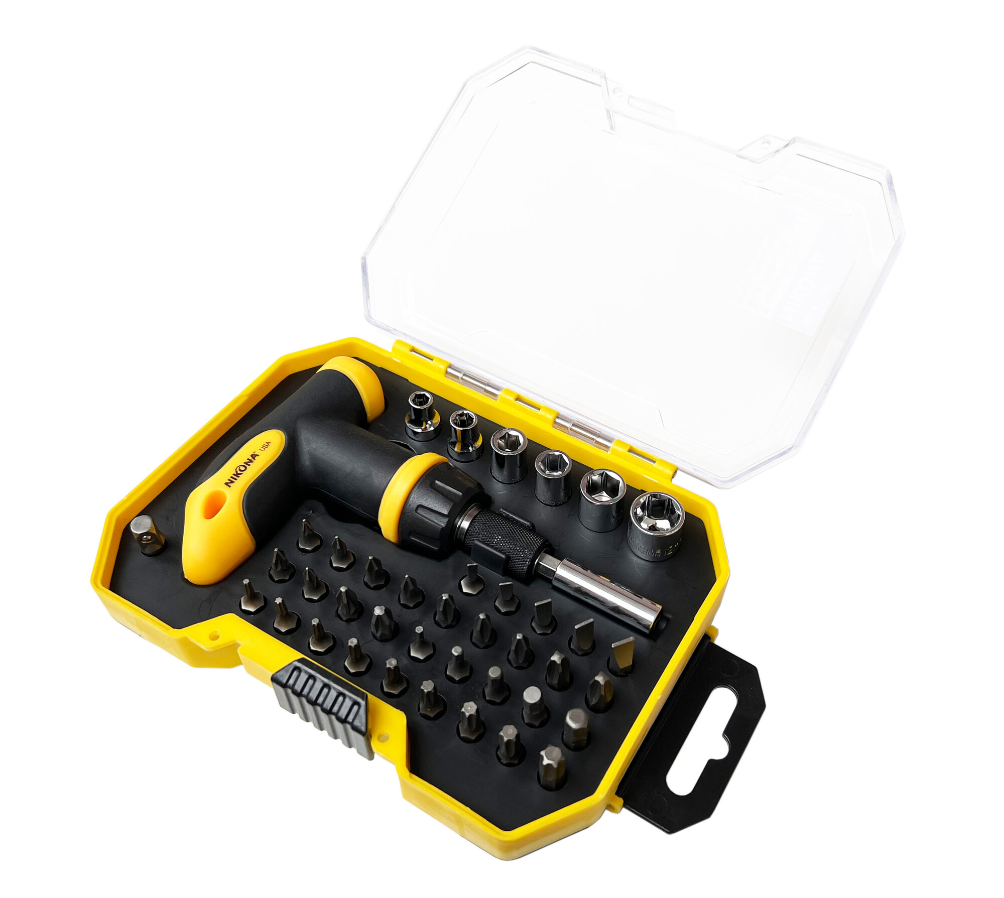 Набор бит и торцевых головок NIKONA с Т-образной реверсивной отверткой (41пр) 27-641