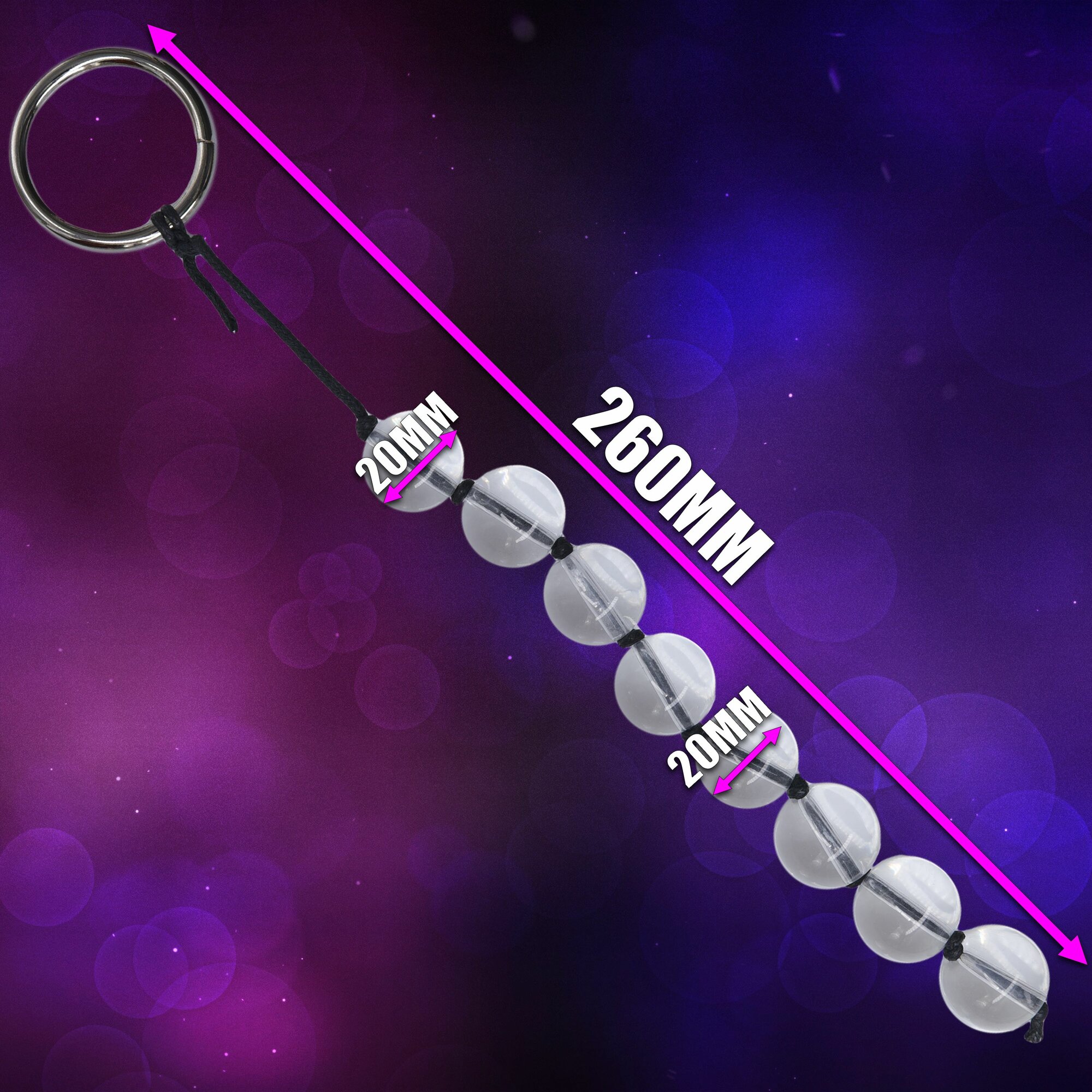 Анальные бусы, прозрачные, 8 бусин, 20 мм