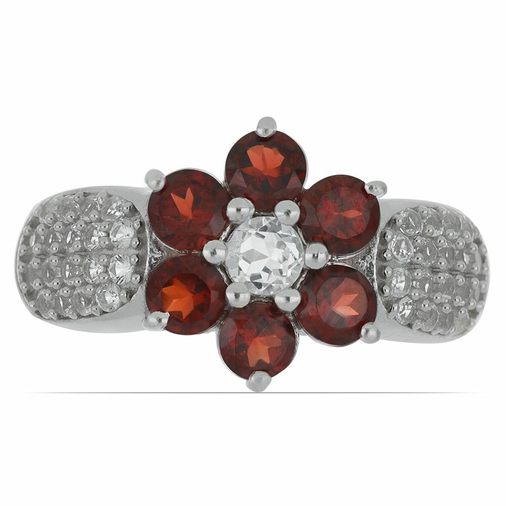 Кольцо, серебро, 925 проба, родирование, гранат, топаз