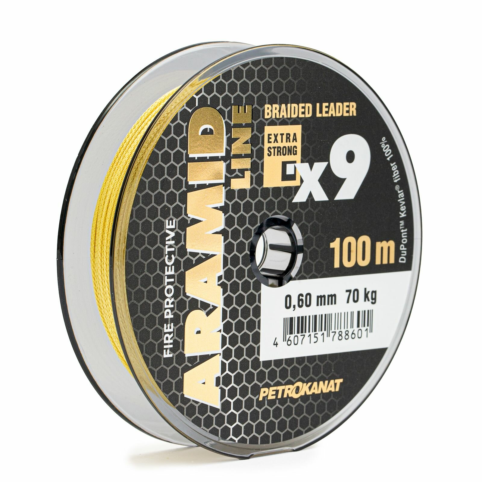 Плетеный шнур кевларовый Aramid Line X9, толщина 0.60 мм, тест 70 кг, длина 100 м, желый