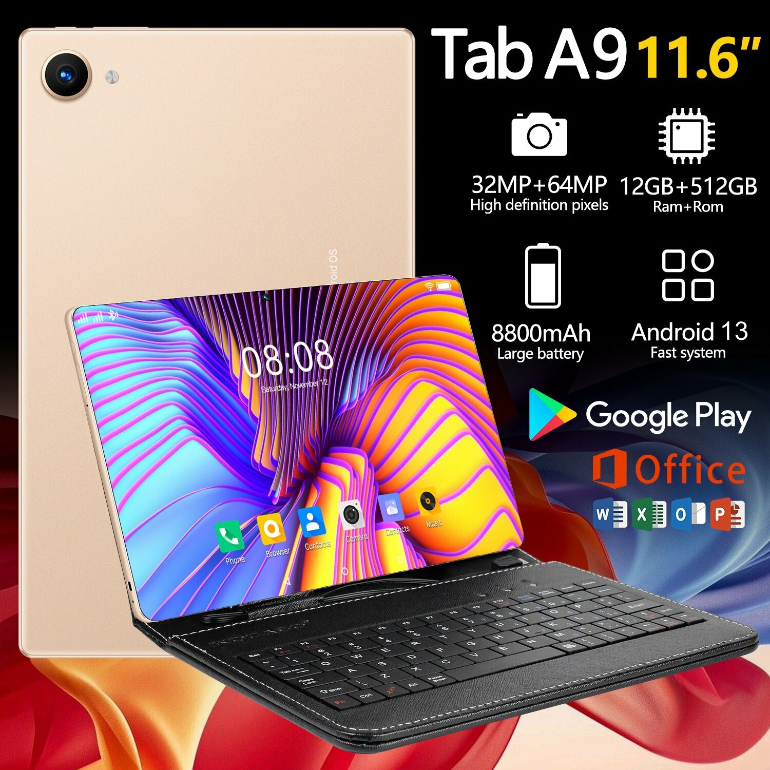 Новый дешевый планшет A9 Android 13 11,6 дюймов IPS 12 ГБ+512 ГБ