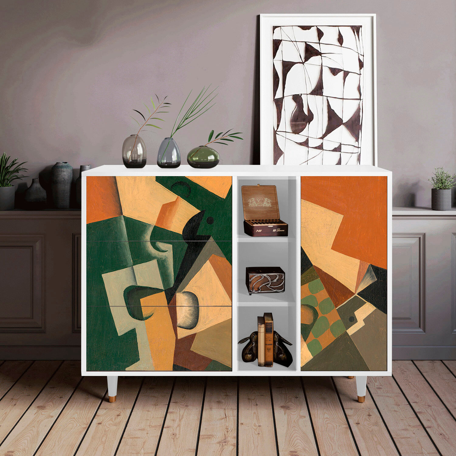 Комод - STORYZ - BS2 Glass and Checkerboard by Juan Gris, Разер - 125 x 97 x 48 см , Цвет корпуса - Белый