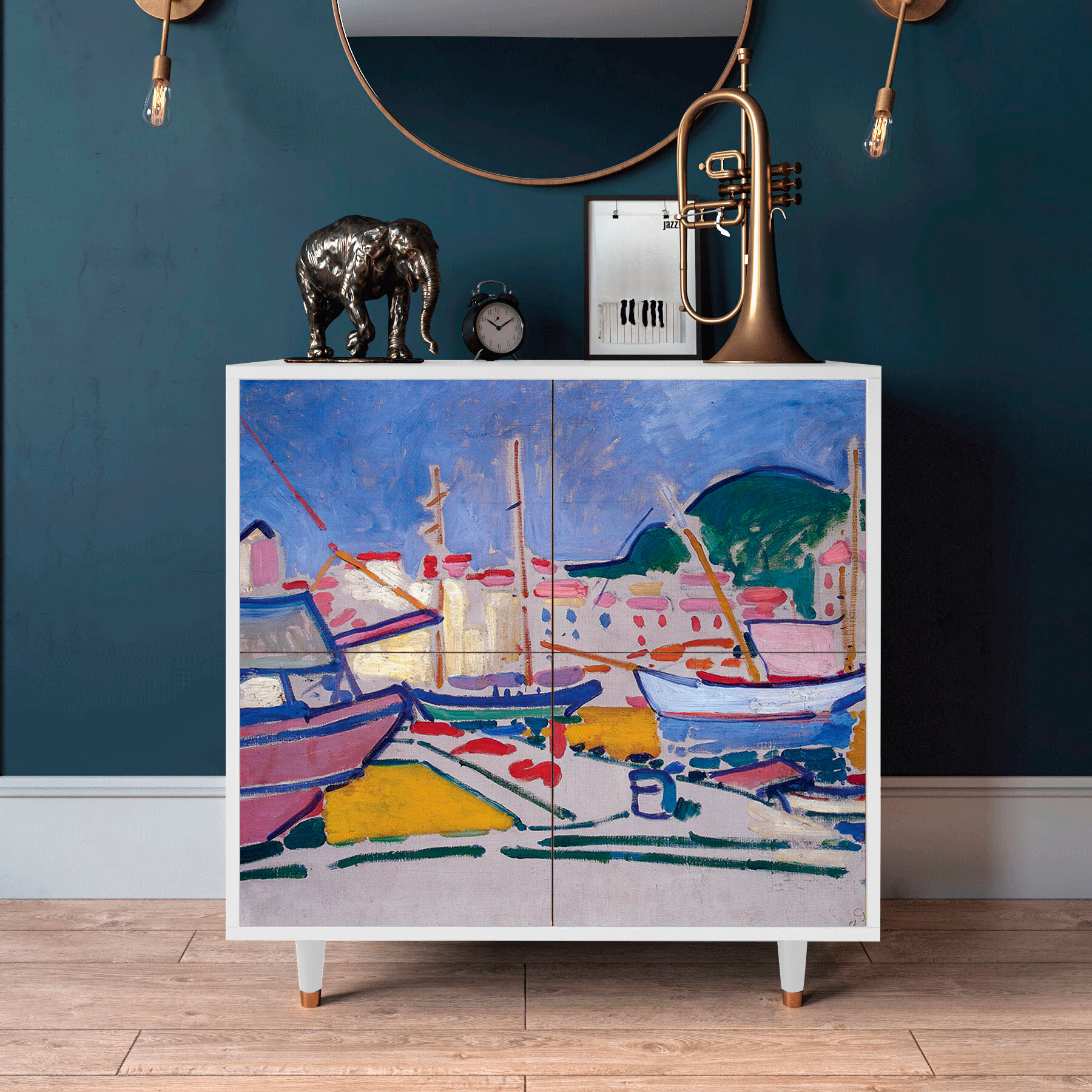 Комод - STORYZ - BS3 The Port of Collioure by Andre Derain , Размер - 94 x 96 x 48 см, Цвет корпуса - Белый