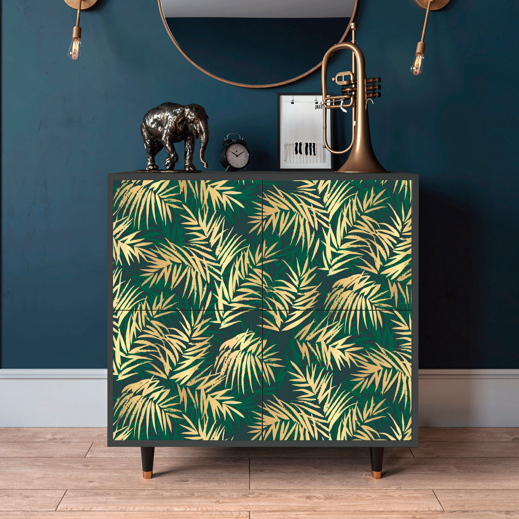 Комод - STORYZ - BS3 Sunny Palm Tree, Размер - 94 x 96 x 48 см, Цвет корпуса - Антрацит