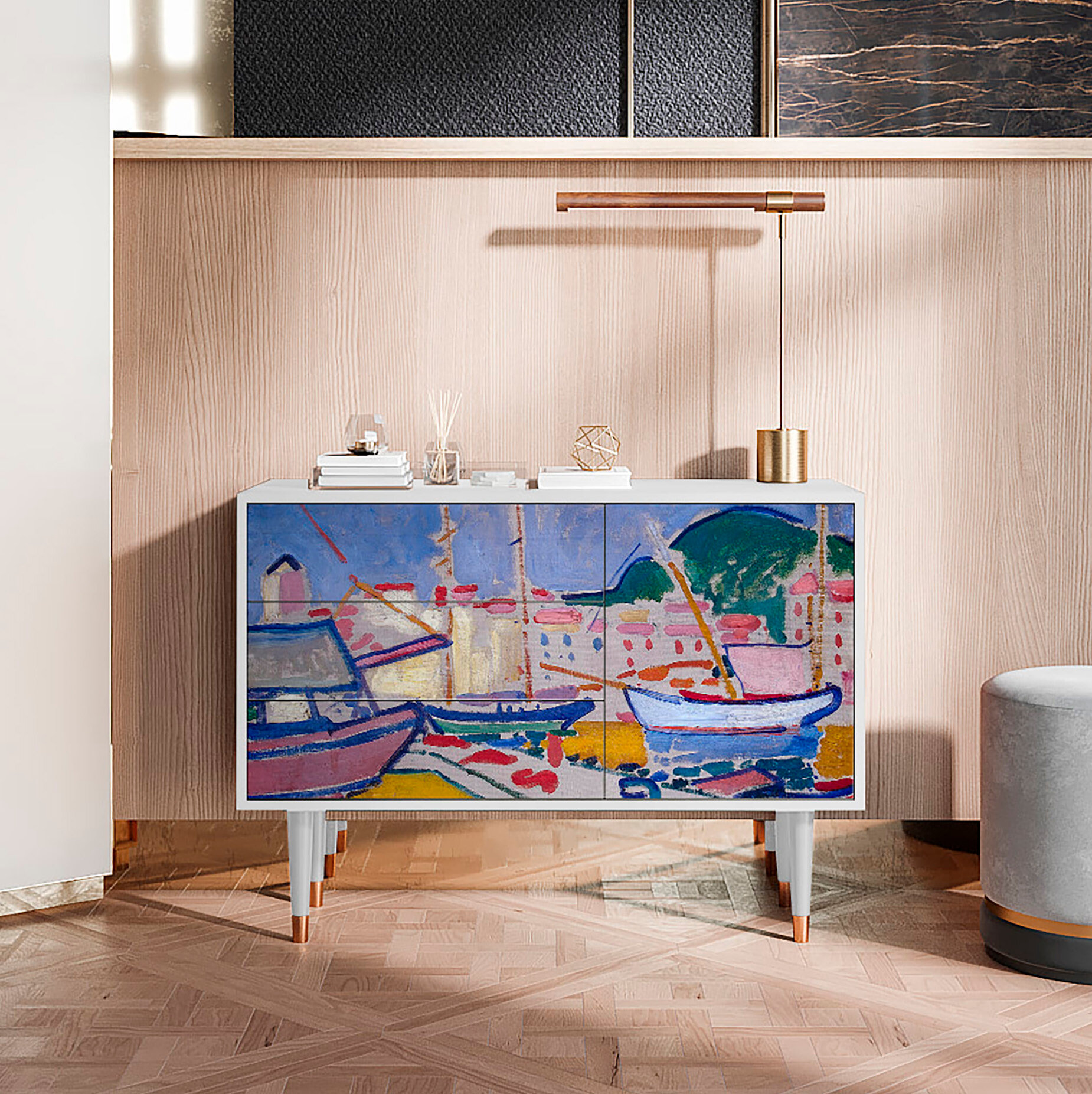 Комод - STORYZ - S3 The Port of Collioure by Andre Derain , Размер - 115 x 84 x 41 см, Цвет корпуса - , Белый
