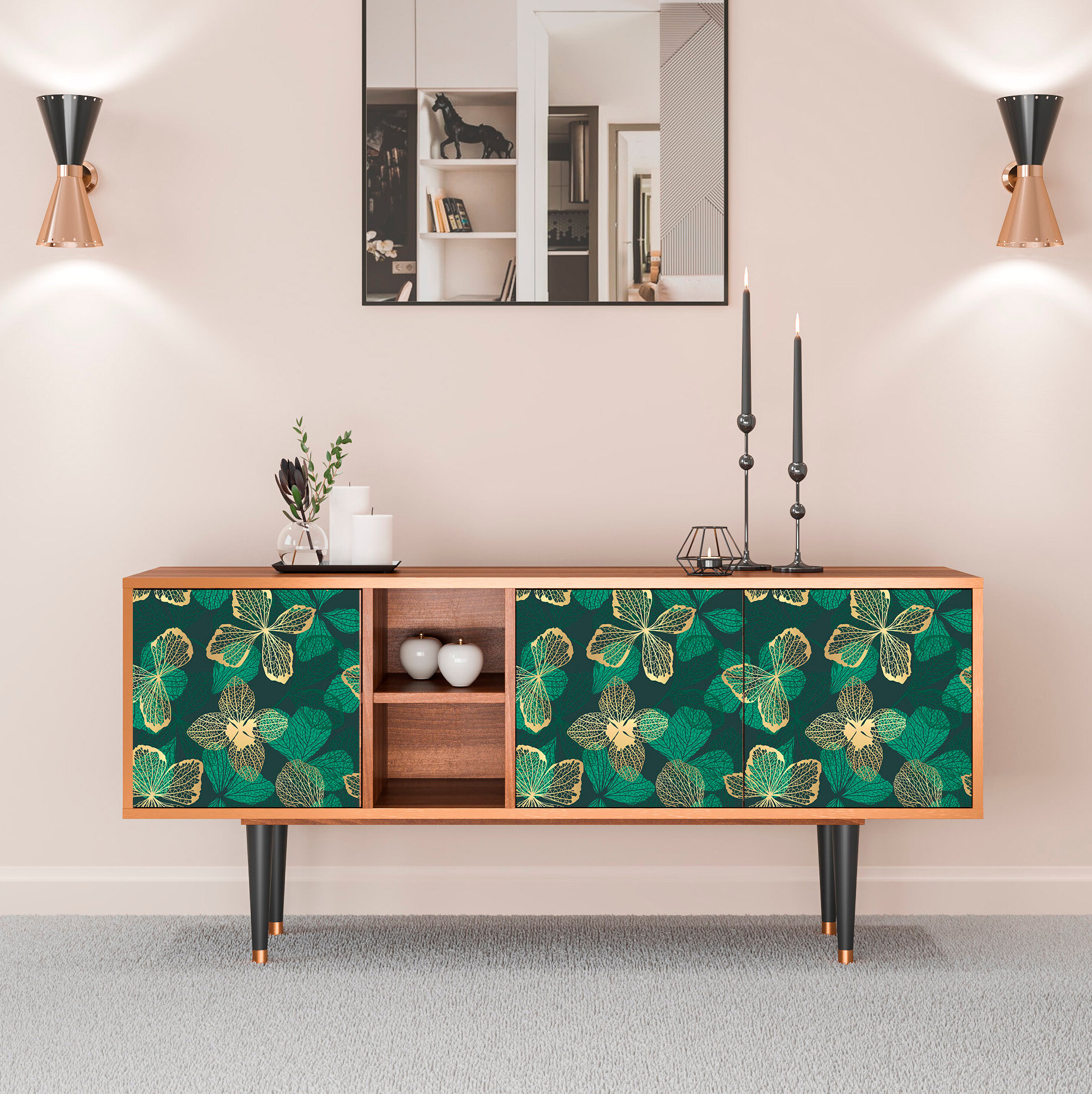 ТВ-Тумба - STORYZ - T5 Green Flower, Размер - 150 x 69 x 41 см, Цвет корпуса - , Орех