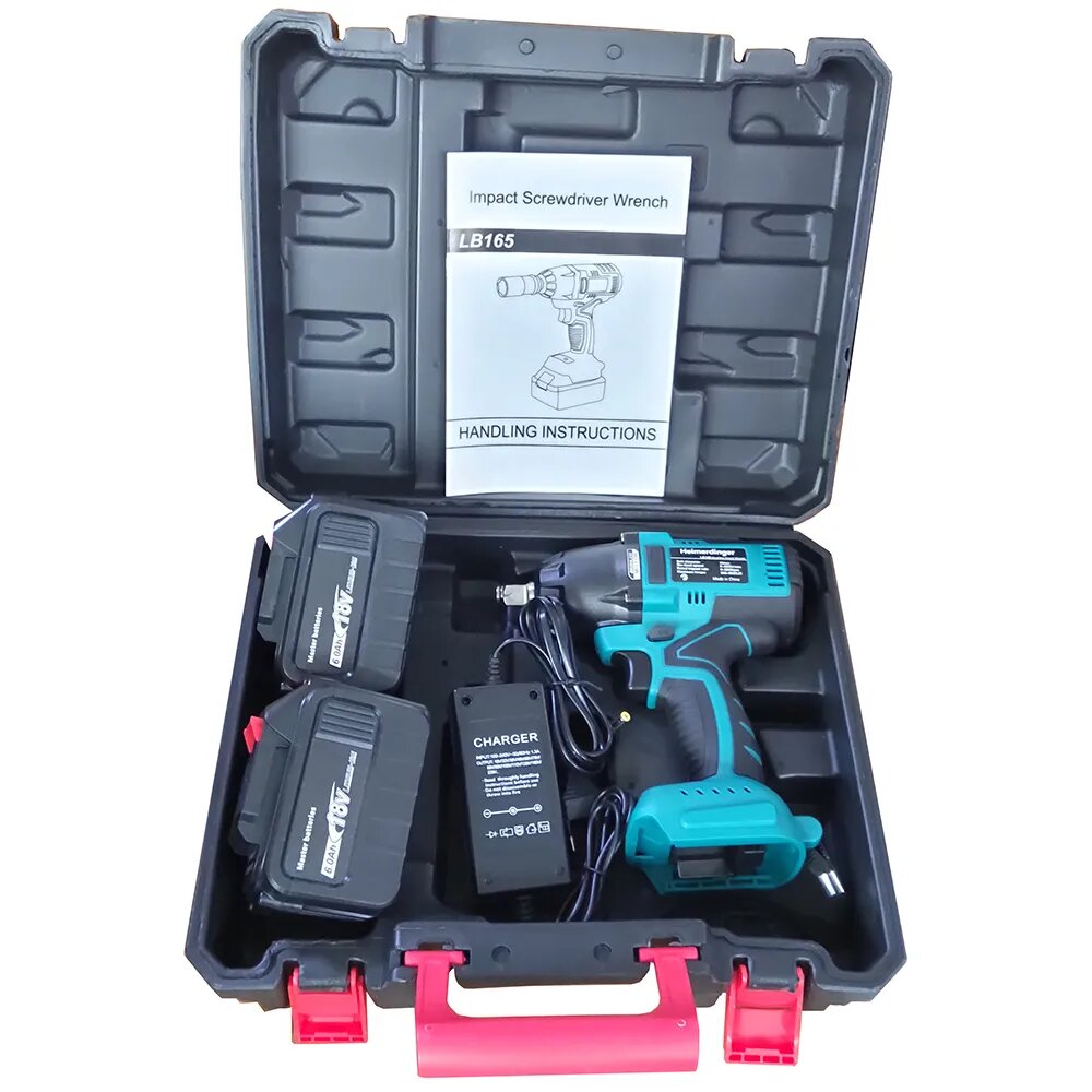 Бесщеточный аккумуляторный гайковерт Heimerdinger LB165, квадрат 1/2", 650 Нм, 2х6,0 Ач Li-Ion, в кейсе