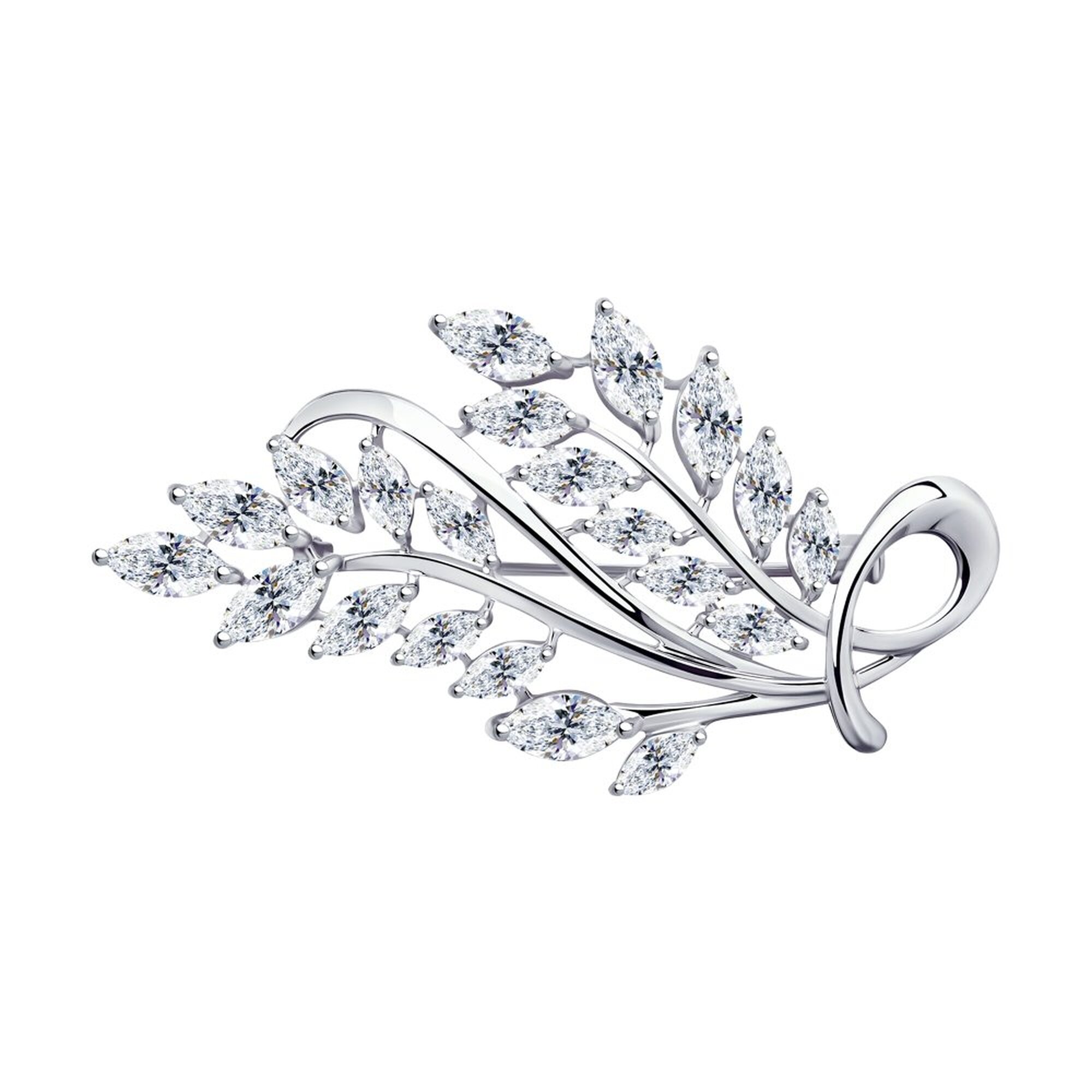 Брошь, серебро, 925 проба, родирование, фианит