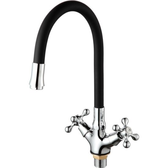Смеситель для кухни D-lin с силиконовым изливом D153810-1, чёрный и хром, угол поворота 180°
